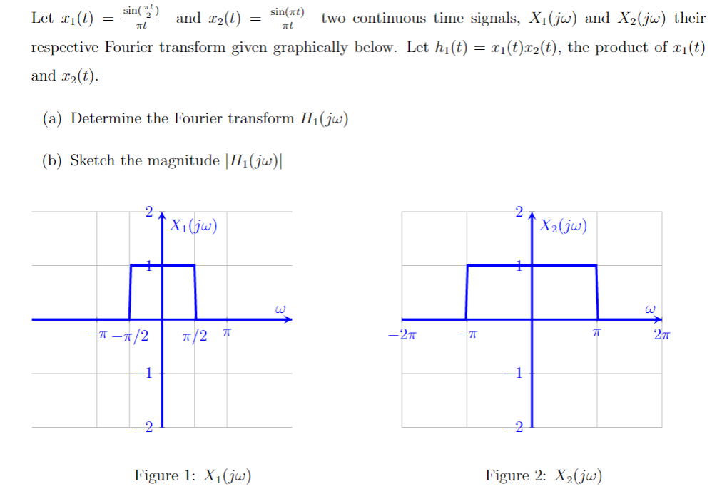Solved Let x1(t)=πtsin(2πt) and x2(t)=πtsin(πt) two | Chegg.com