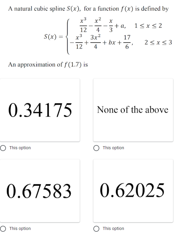 Solved A natural cubic spline S(x), for a function f(x) is | Chegg.com