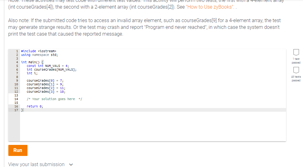 Solved (int courseGrades[4]), the second with a 2-element | Chegg.com