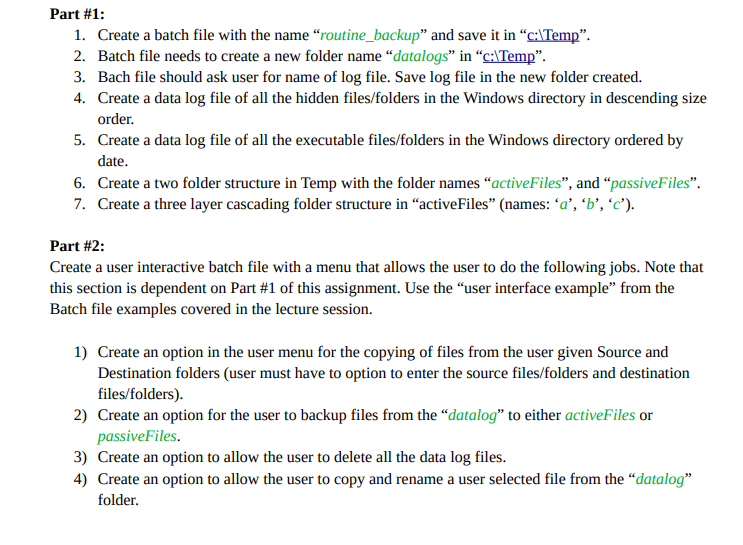 Solved Part #1: 1. Create a batch file with the name | Chegg.com