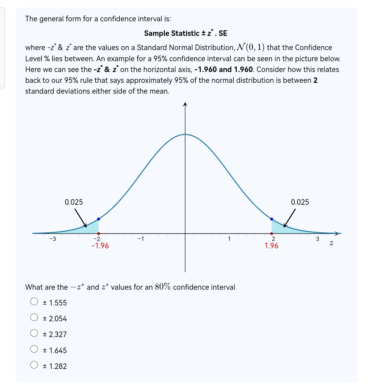 Solved The general form for a confidence interval is: Sample | Chegg.com