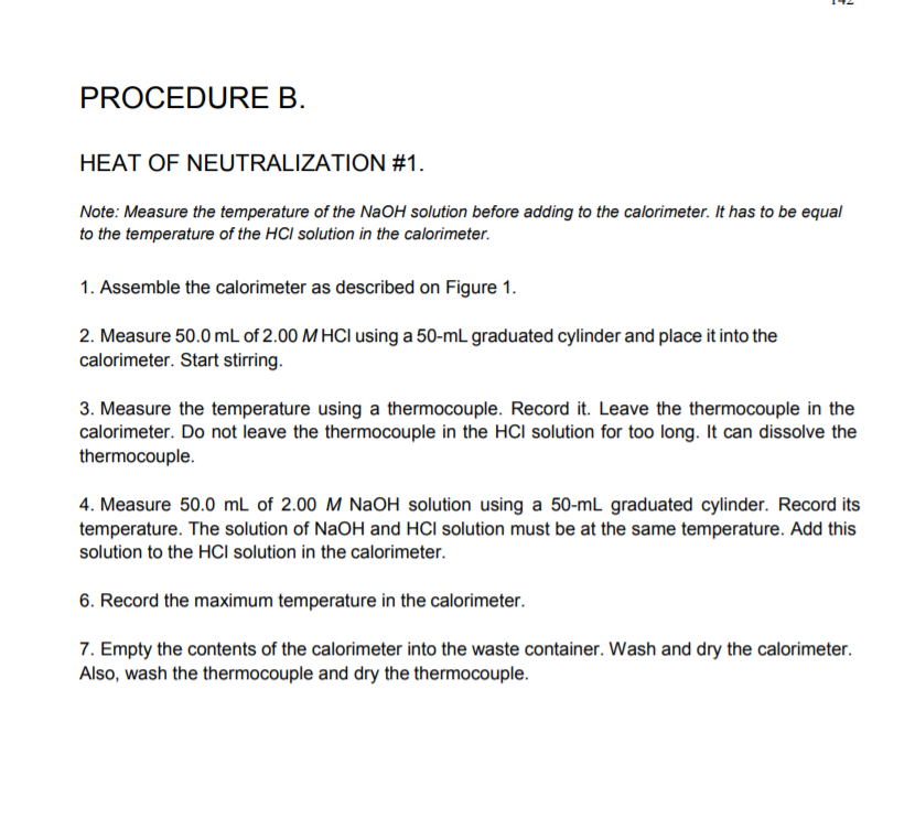 Solved 12 PROCEDURE B. HEAT OF NEUTRALIZATION #1. Note: | Chegg.com