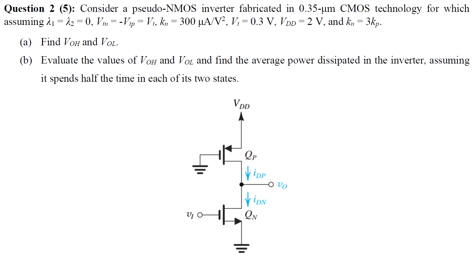 Solved Question 2 (5): Consider a pseudo-NMOS inverter | Chegg.com
