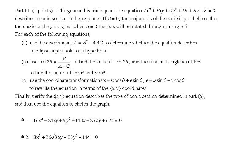 Solved Part I (5 points) The general bivariate quadratic | Chegg.com