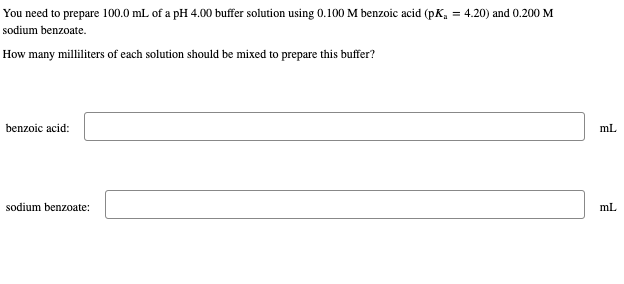 Solved You need to prepare 100.0 mL of a pH4.00 buffer | Chegg.com