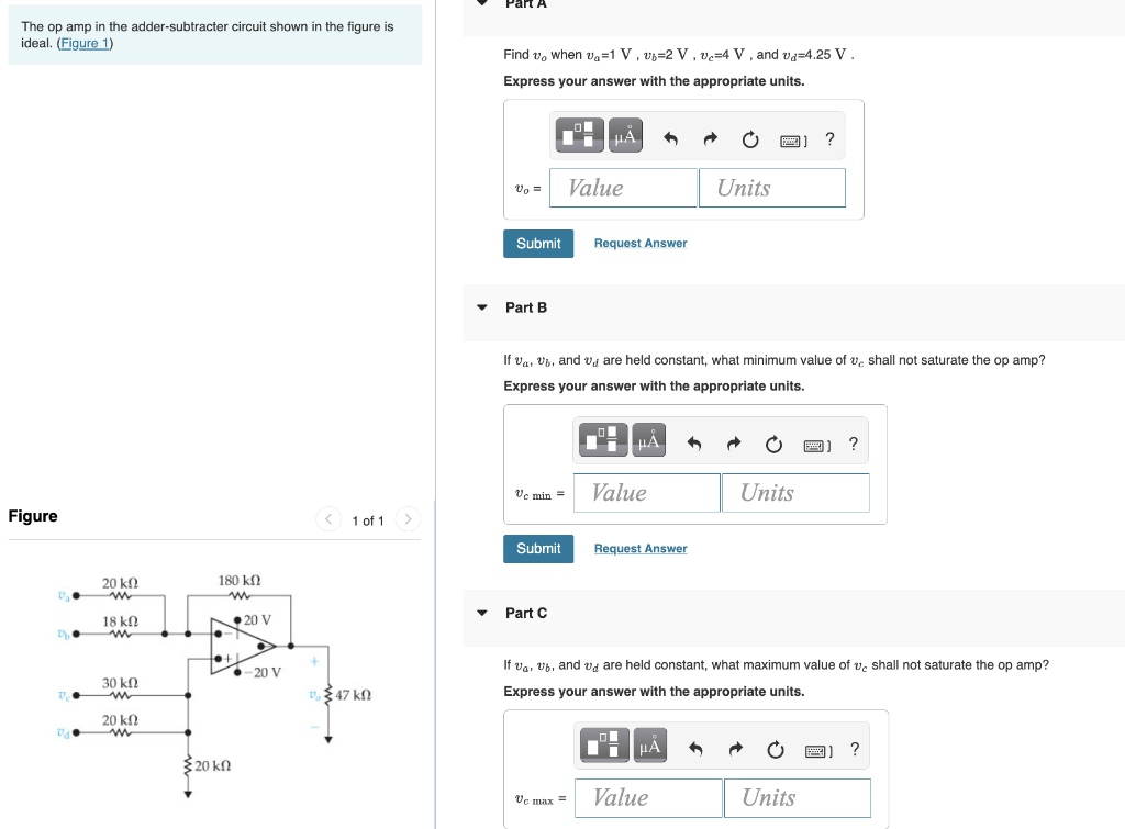 Solved The op amp in the adder-subtracter circuit shown in | Chegg.com