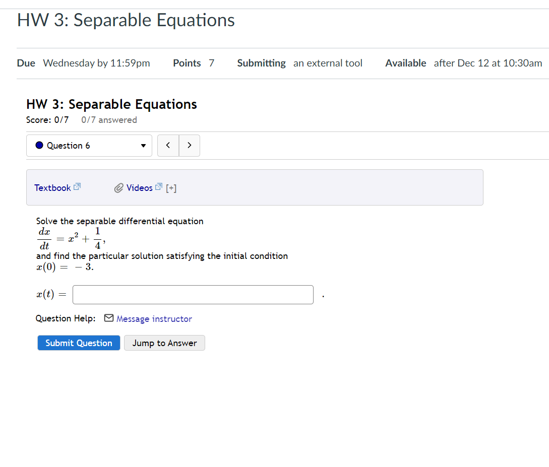 Solved Hw 3 Separable Equations Score 0 7 0 7 Answered