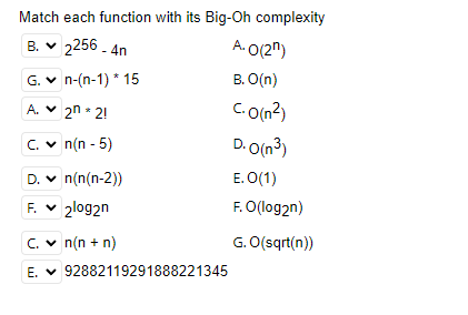 Solved Match each function with its Big-Oh complexity | Chegg.com
