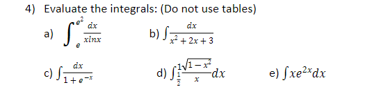Solved 4) Evaluate the integrals: (Do not use tables) a) | Chegg.com