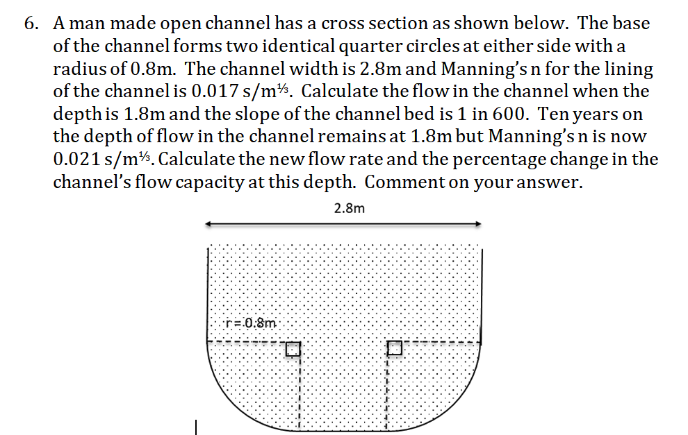 Solved A man made open channel has a cross section as shown | Chegg.com
