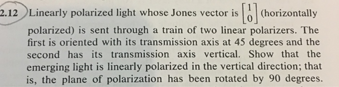 Solved: 2.12 Linearly Polarized Light Whose Jones Vector I... | Chegg.com