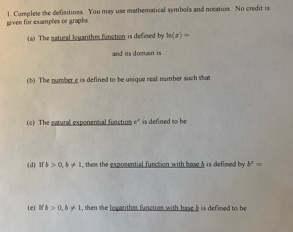 Solved 1. Complete the definitions. You may use mathematical | Chegg.com