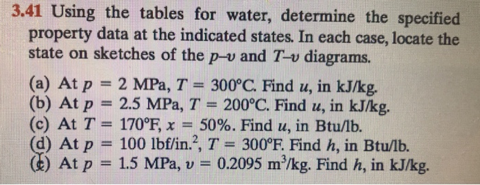 Solved 3.41 Using the tables for water, determine the | Chegg.com