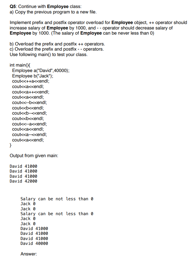 Solved Q5: Continue with Employee class: a) Copy the | Chegg.com