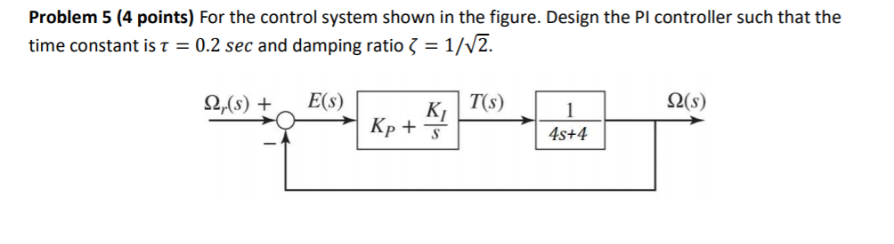 Solved Problem 5 (4 points) For the control system shown in | Chegg.com
