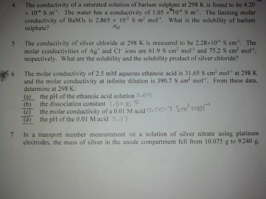 Solved The conductivity of a saturated solution of barium | Chegg.com