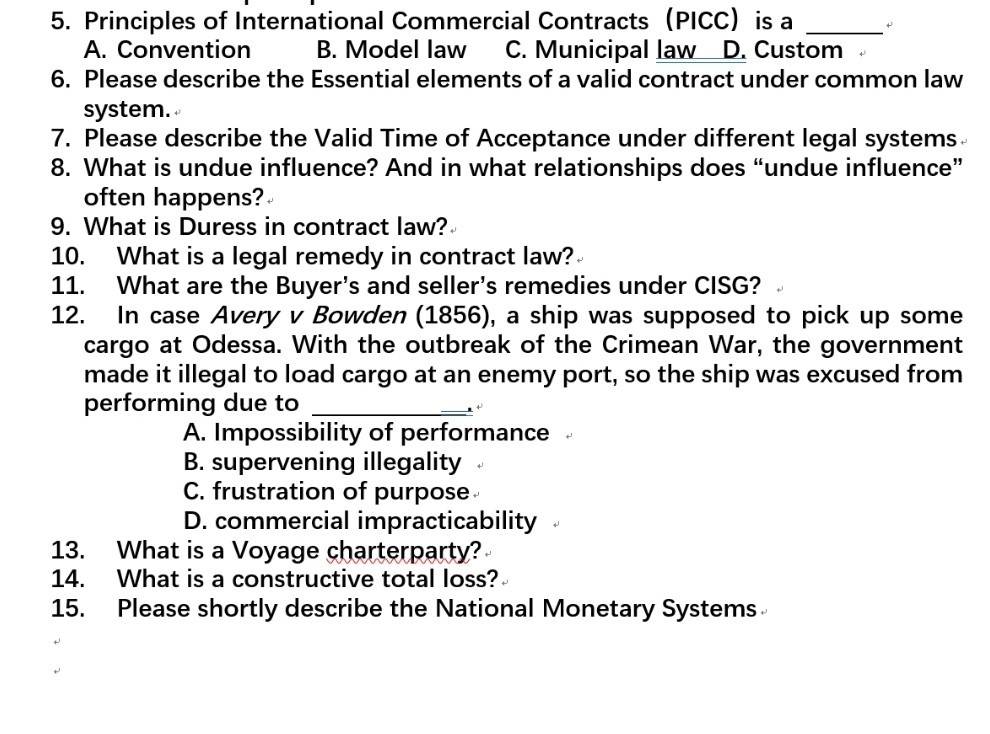 5. Principles of International Commercial Contracts | Chegg.com