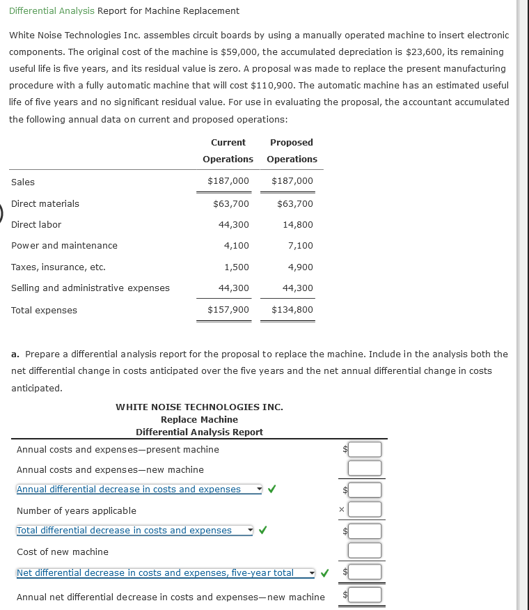 Solved Differential Analysis Report for Machine Replacement | Chegg.com