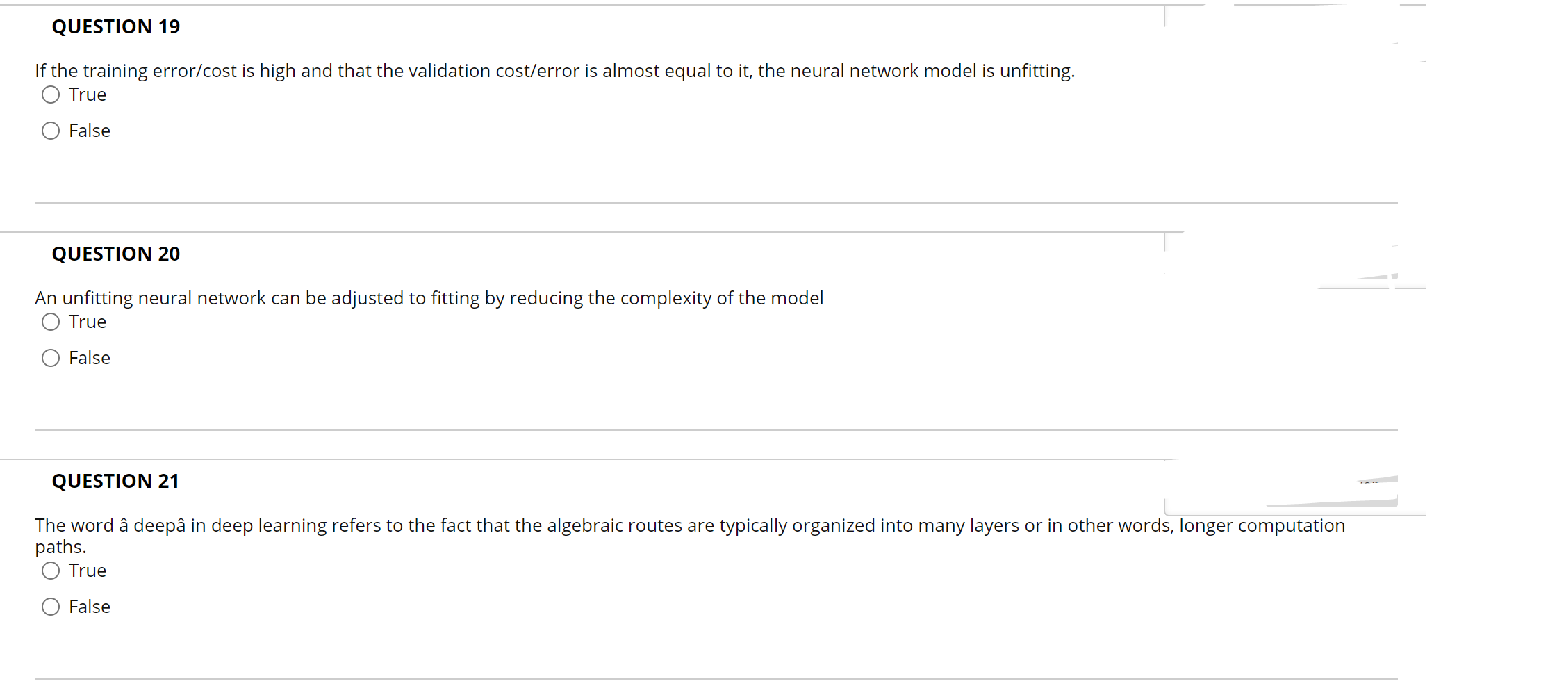Solved Question 19 If The Training Error Cost Is High And Chegg