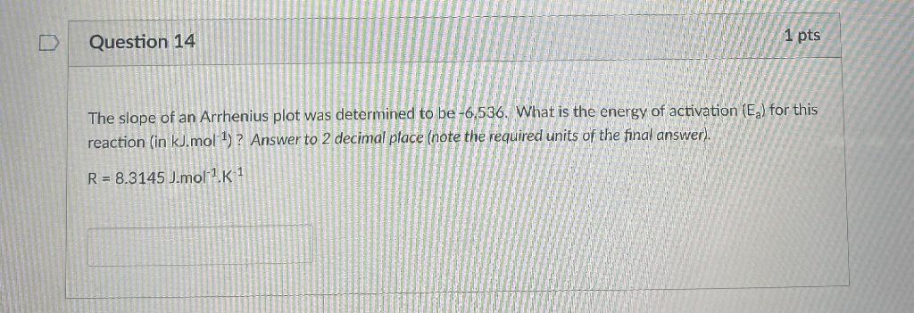 Solved Question 14 1 pts The slope of an Arrhenius plot was | Chegg.com