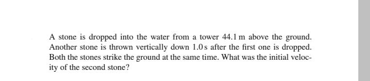 Solved A stone is dropped into the water from a tower 44.1 m | Chegg.com