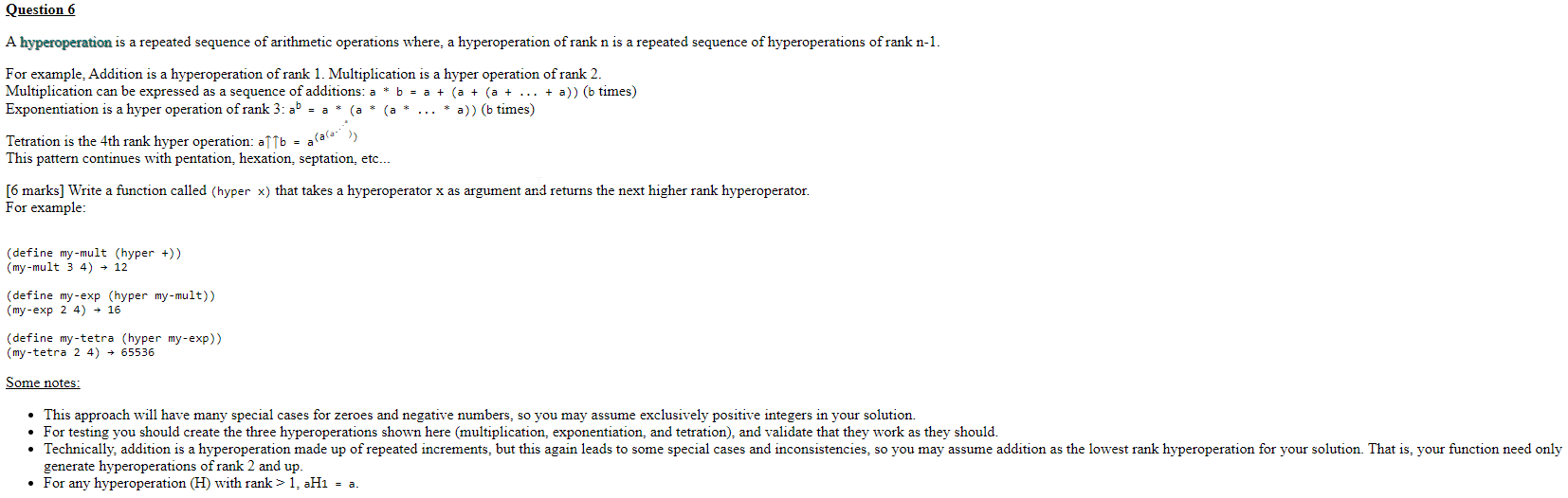 Question 6 A hyperoperation is a repeated sequence of | Chegg.com