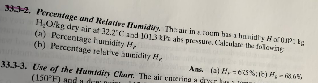 Solved 33.3-2. Percentage and Relative Humidity. The air in | Chegg.com