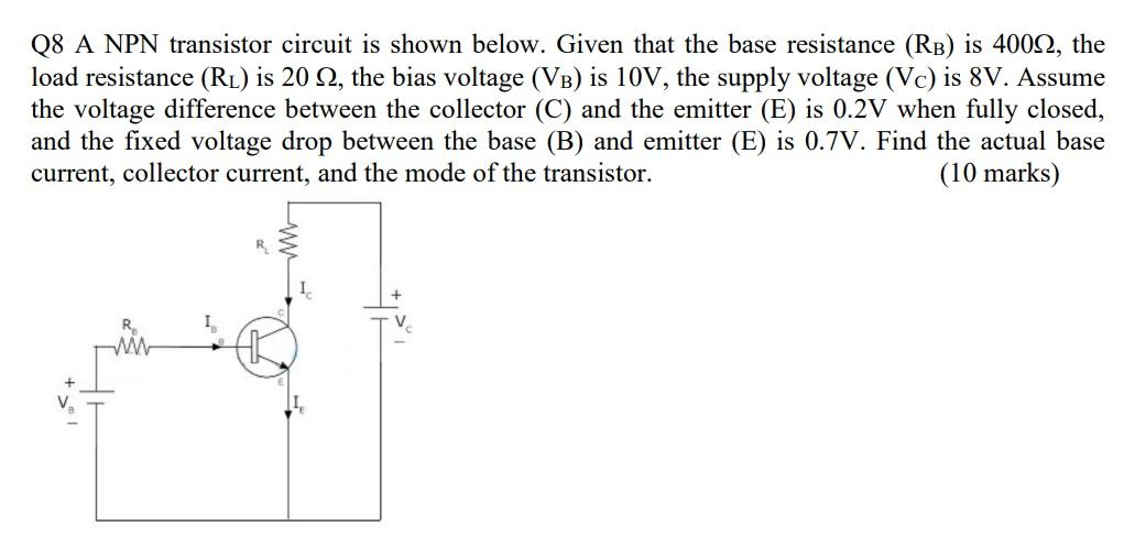 Solved Q8 A NPN transistor circuit is shown below. Given | Chegg.com