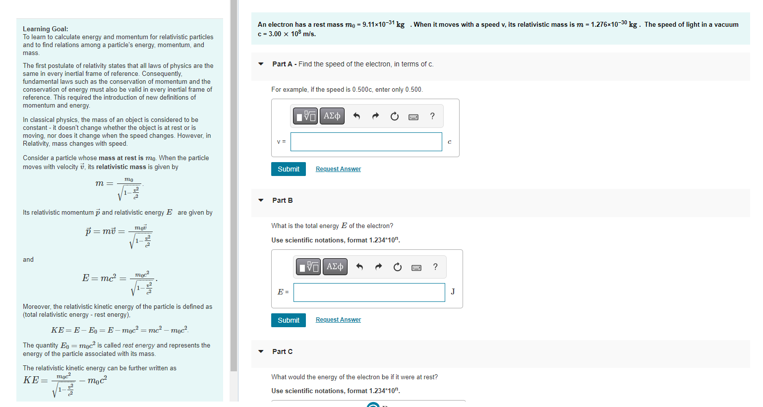 Solved Its relativistic momentum p and relativistic energy E | Chegg.com