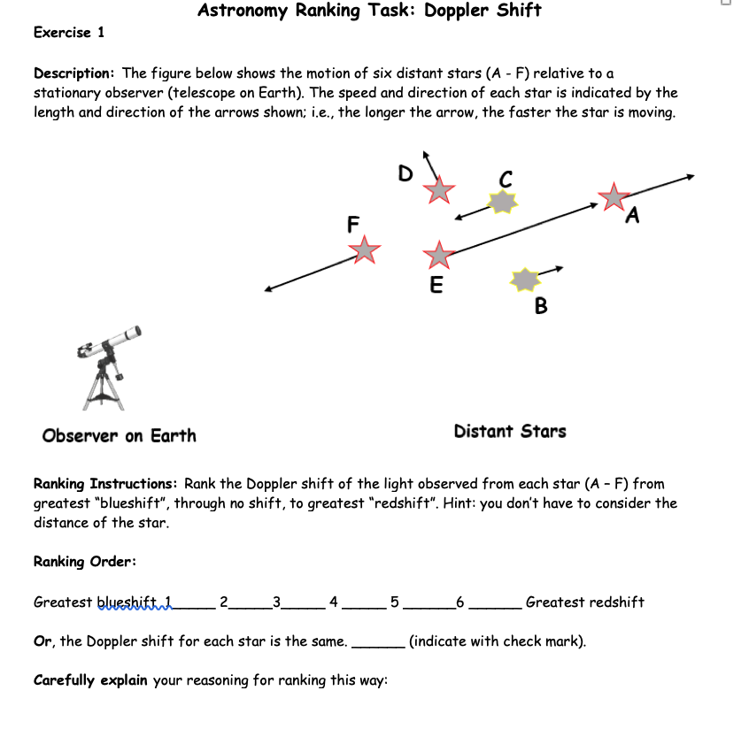 Solved Astronomy Ranking Task: Doppler Shift Exercise 1 | Chegg.com