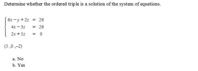 Solved Determine whether the ordered triple is a solution of | Chegg.com