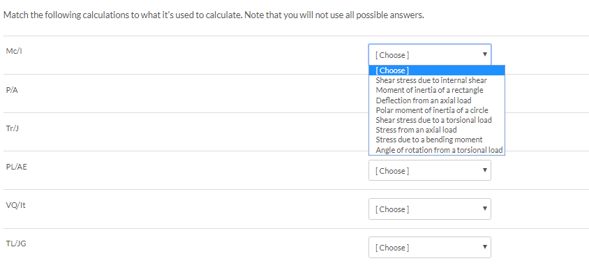 Solved Match one of the calculations to an option in the | Chegg.com