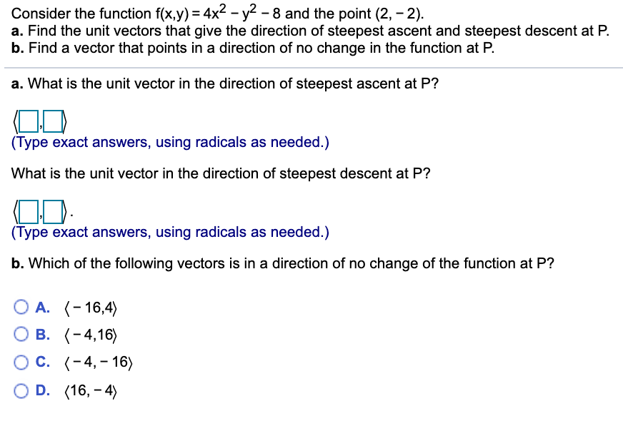 Solved Consider the function f(x,y) = 4x2 - y2 - 8 and the | Chegg.com