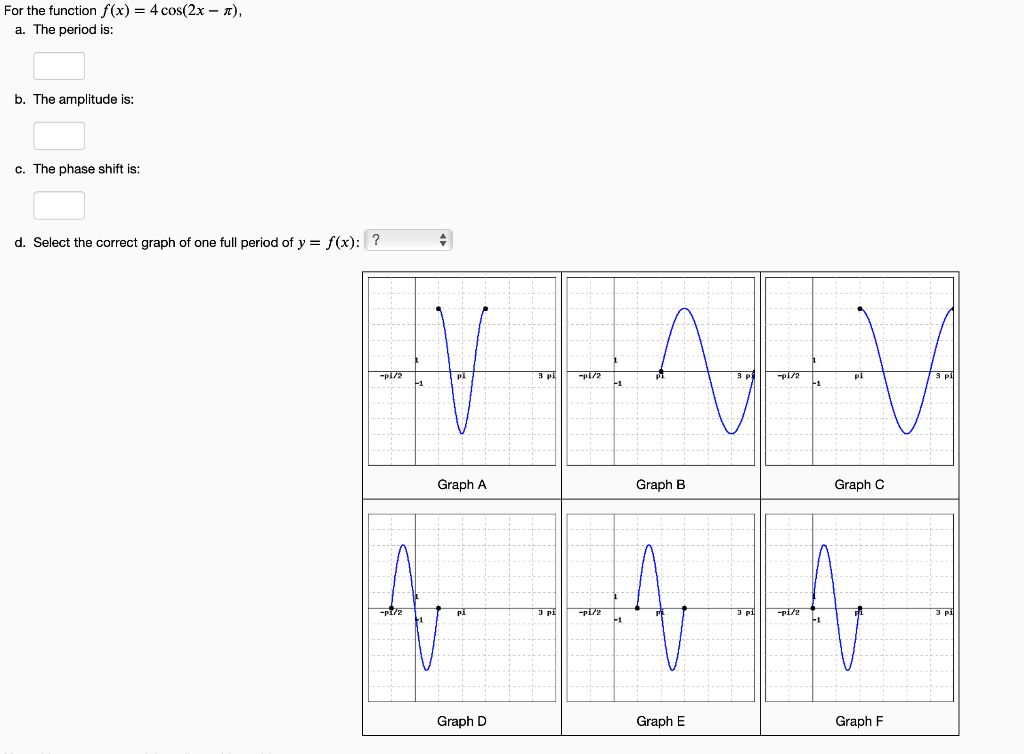 Solved For the function f(x) = 4 cos(2x – ) a. The period | Chegg.com