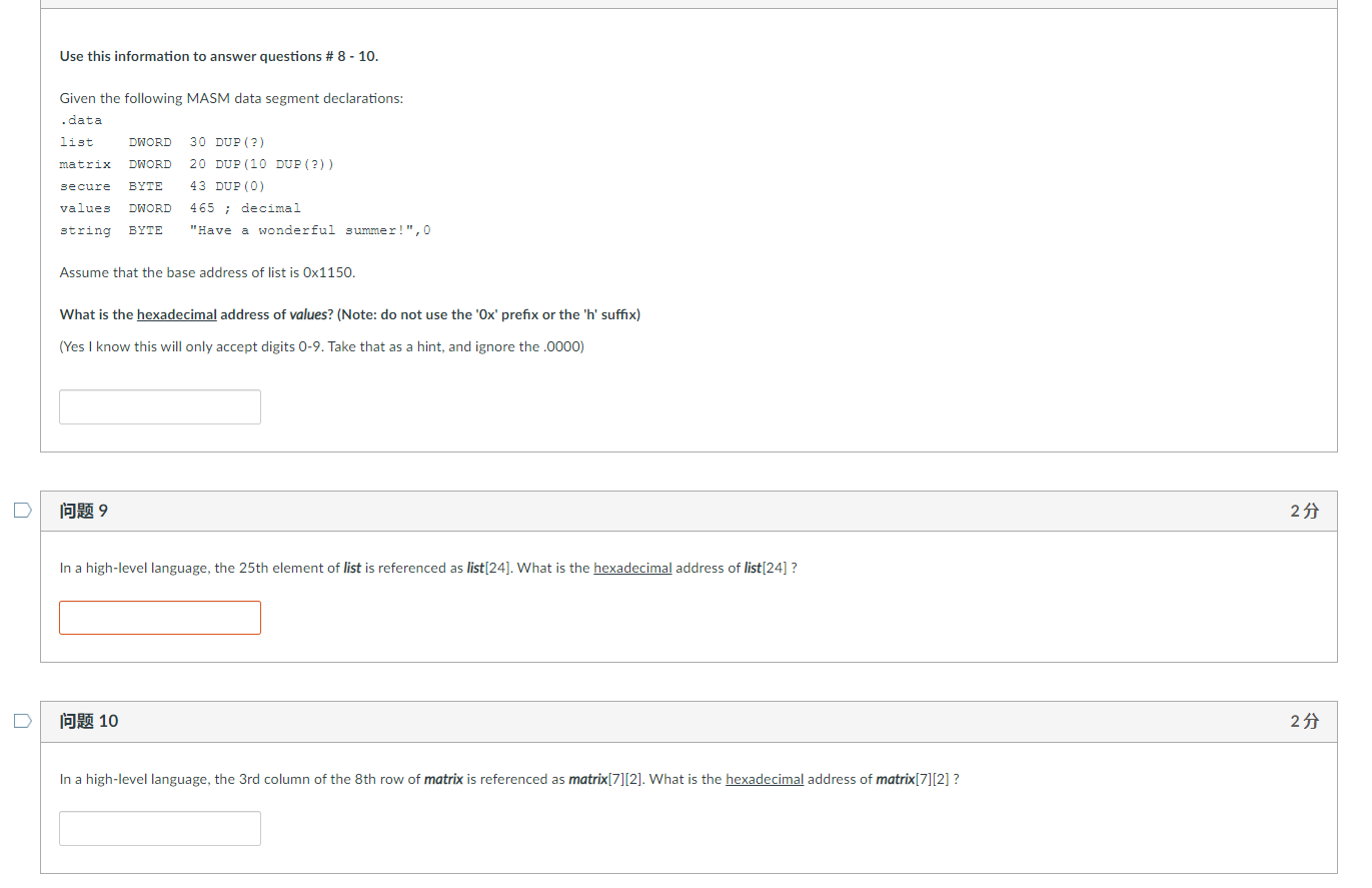 Solved Use this information to answer questions # 8 - 10. | Chegg.com