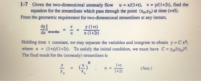 Solved 1-7. A two-dimensional unsteady flow has the velocity | Chegg.com