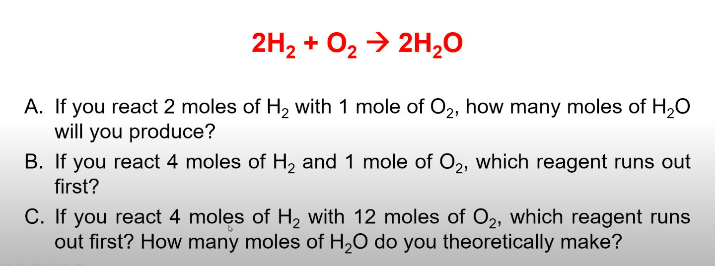 Solved 2H2 + O2 + 2H20 A. If you react 2 moles of H, with 1 | Chegg.com