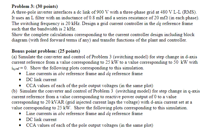 Solved Problem 2: (40 points) The dc link voltage to a | Chegg.com