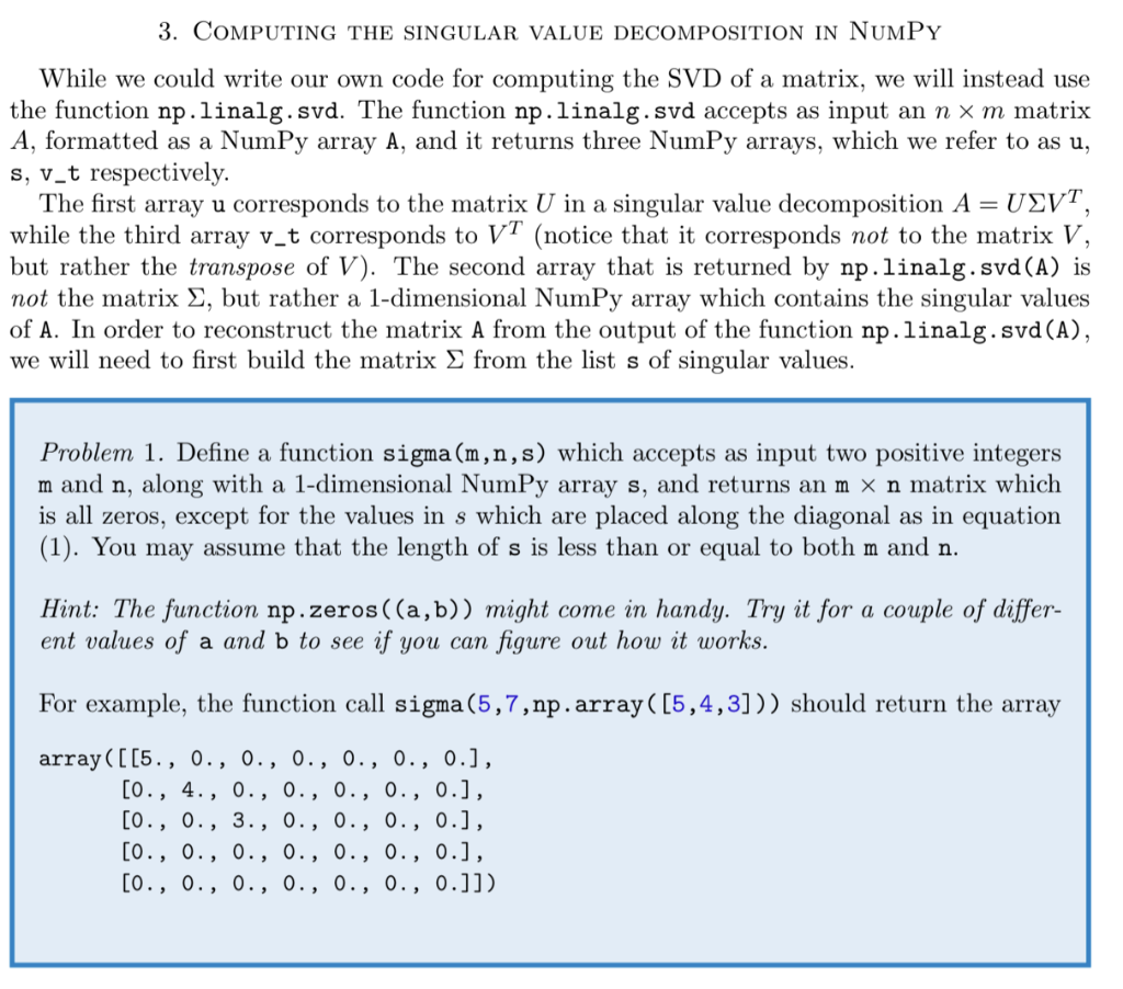 Solved 3 Computing The Singular Value Decomposition In