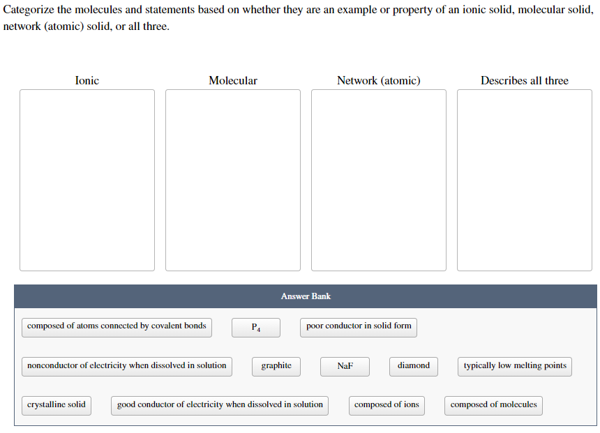 Solved Categorize the molecules and statements based on | Chegg.com