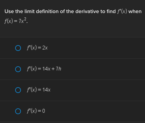 Solved Use the limit definition of the derivative to find | Chegg.com