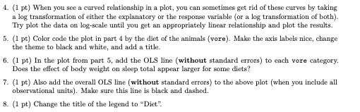 1. (1 pt) Load msleep data frame into R. The data | Chegg.com