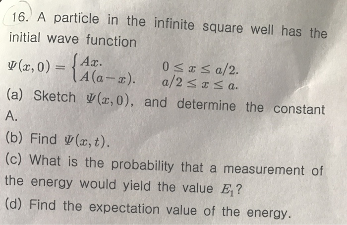 Solved 16. A particle in the infinite square well has the | Chegg.com