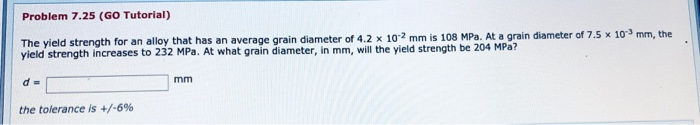 Solved Problem 7.25 (GO Tutorial) The yield strength for an | Chegg.com