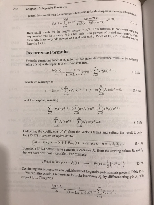 Solved The generating function for Legendre polynomials | Chegg.com