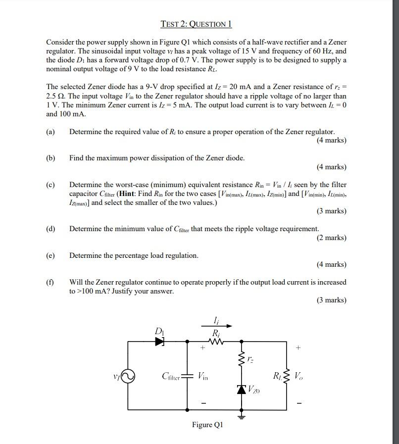 Solved TEST 2: QUESTION 1 Consider the power supply shown in | Chegg.com