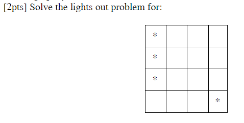 Solved [2pts] Solve the lights out problem for: | Chegg.com