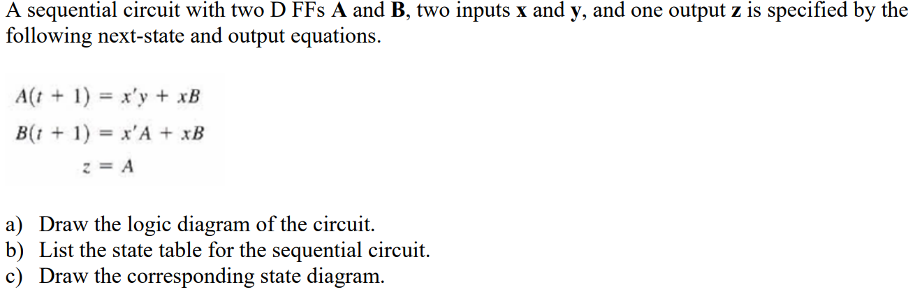 Solved A sequential circuit with two D FFs A and B, two | Chegg.com