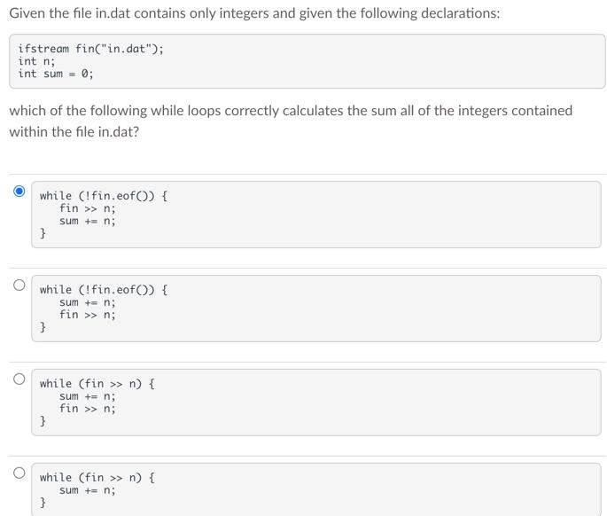 Solved Given the file in.dat contains only integers and | Chegg.com
