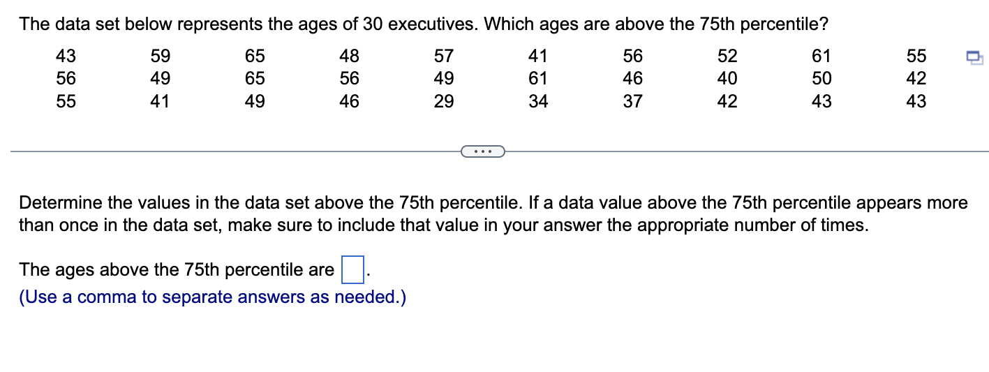 Solved Determine the values in the data set above the 75th | Chegg.com